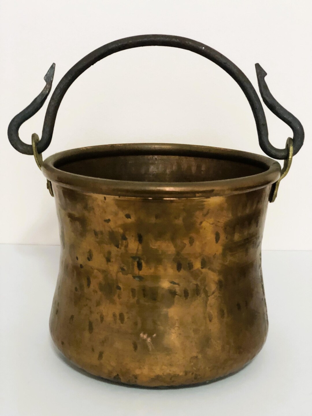 Vintage Heavy Copper Bucket Kettle Planter Rustic Patina Brass Wrought ...