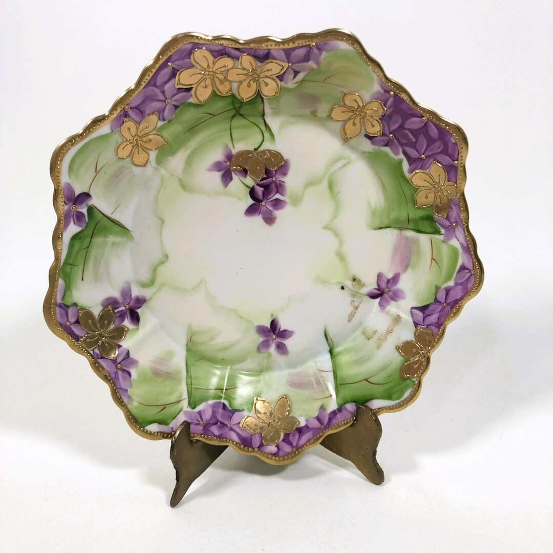 Antique Hand Painted Violets Porcelain Plate 7.5" Scalloped Star Edge ...