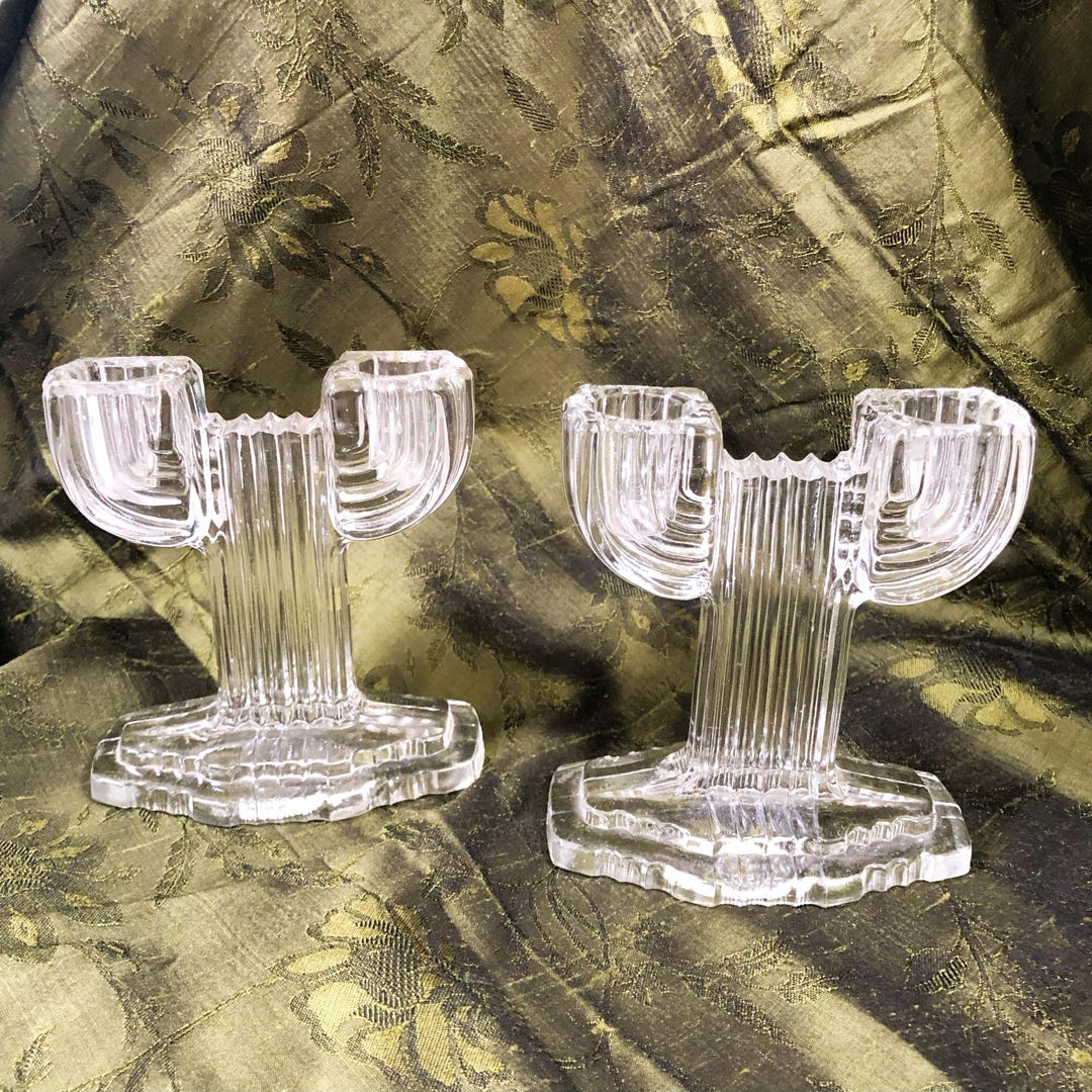 Vintage Anchor Hocking Queen Mary 2 Arm Candlesticks 1940’s Art Deco ...