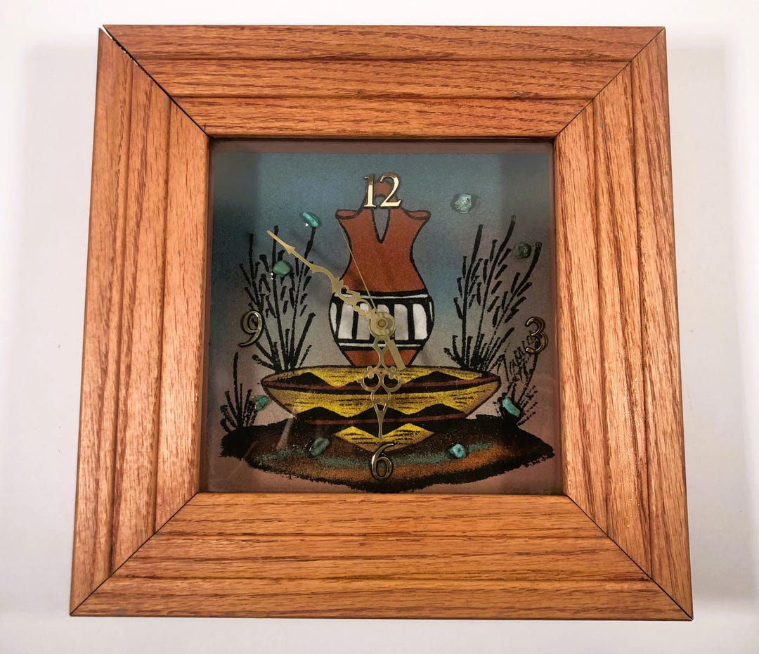 Vintage Navajo Sand Painting Clock Working Vase Bowl Pottery Turquoise ...