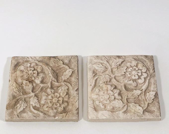 Vintage Italian Bas Relief Ceramic Tiles Raised Floral Leaf Vine 4 ...