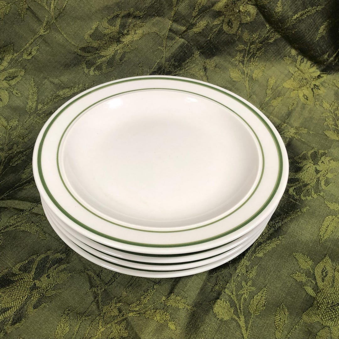 Vintage Gibson Bone & Double Green Band 6" Bread Dessert Plates Diner ...