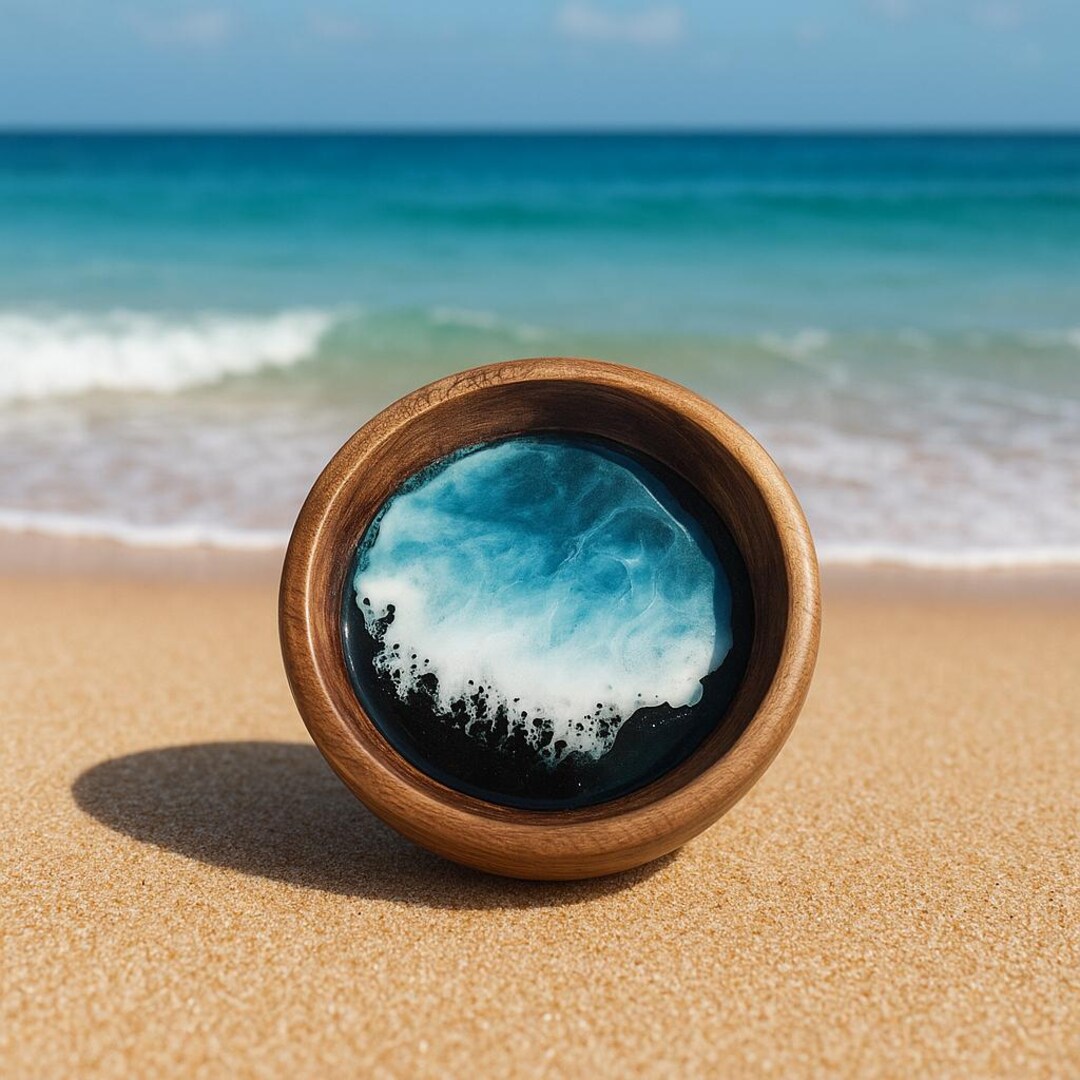 Ocean Resin Ring Bowl, Handcrafted Acacia Wood Jewelry Dish, Coastal ...