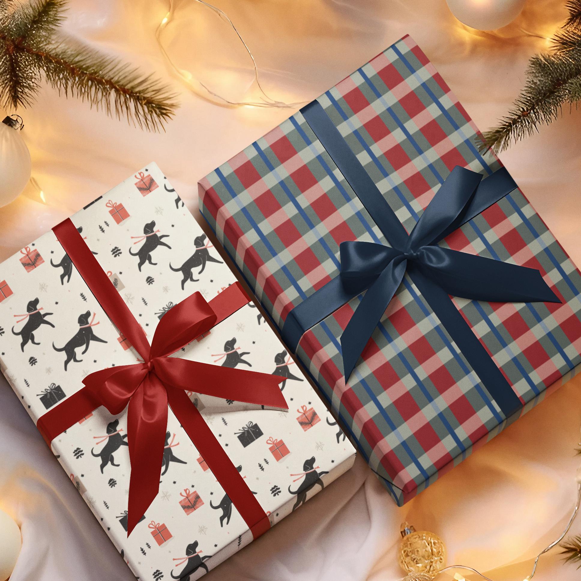 Black Labrador Christmas Wrapping Paper - Playful Dogs With Scarves and ...