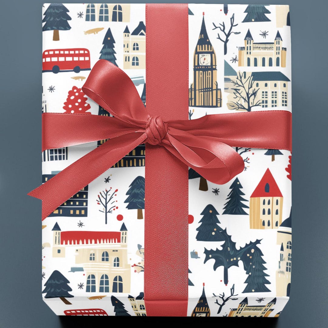 Christmas in London Wrapping Paper - Fun Holiday Scenes of Iconic ...