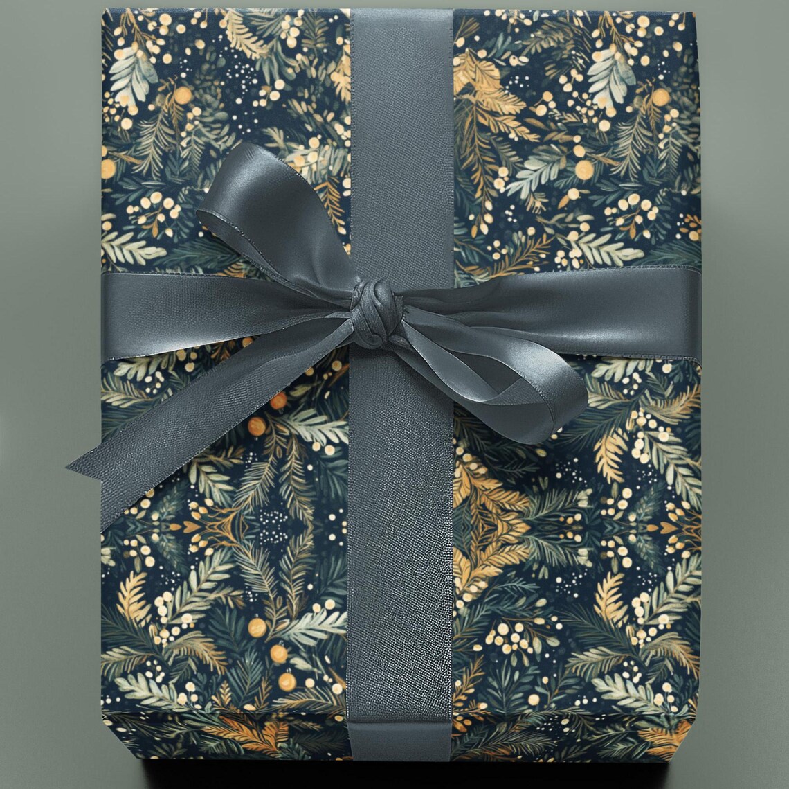 Festive Floral Christmas Wrapping Paper - Elegant Gold, Navy & Dark ...