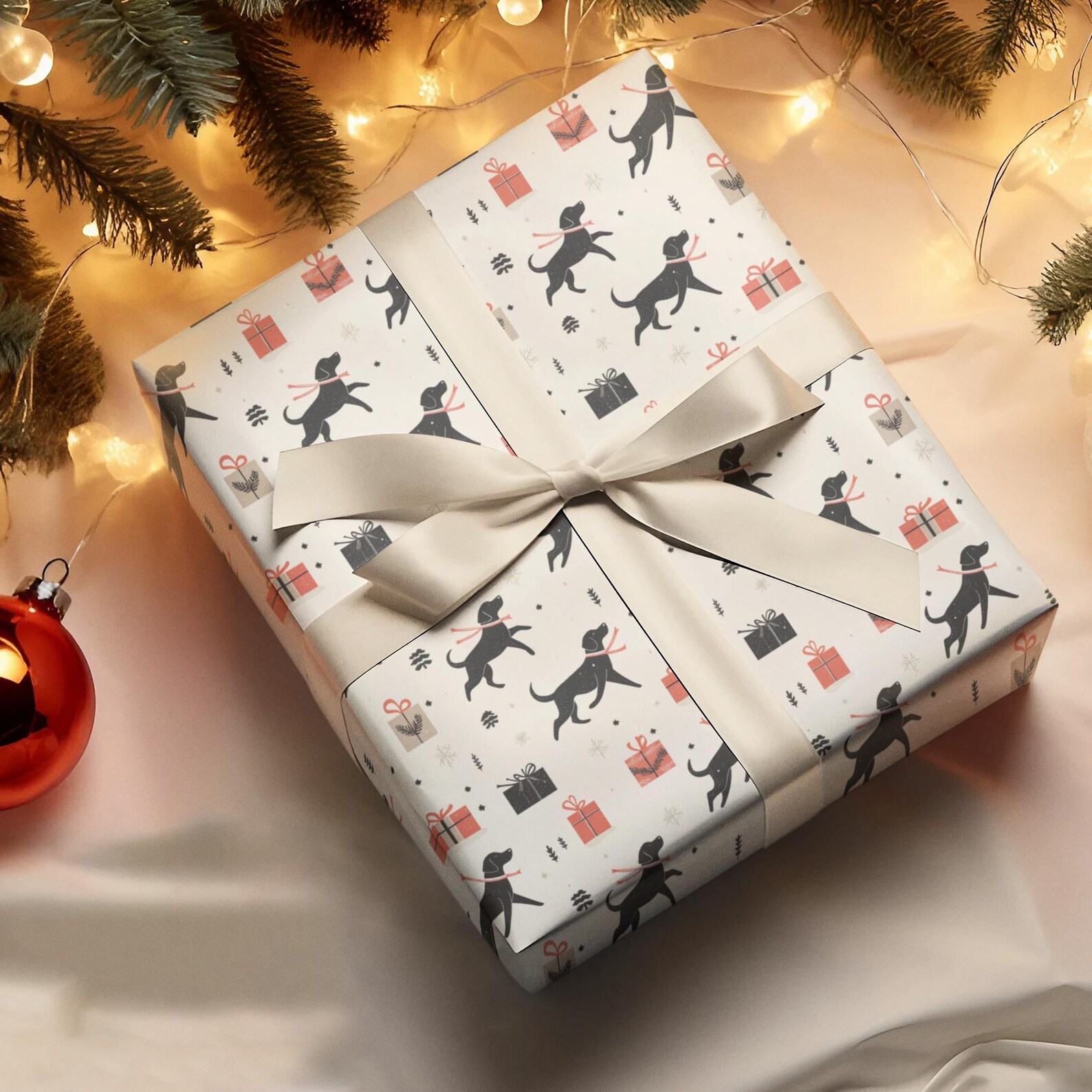 Black Labrador Christmas Wrapping Paper - Holiday Dog Gift Wrap - Etsy