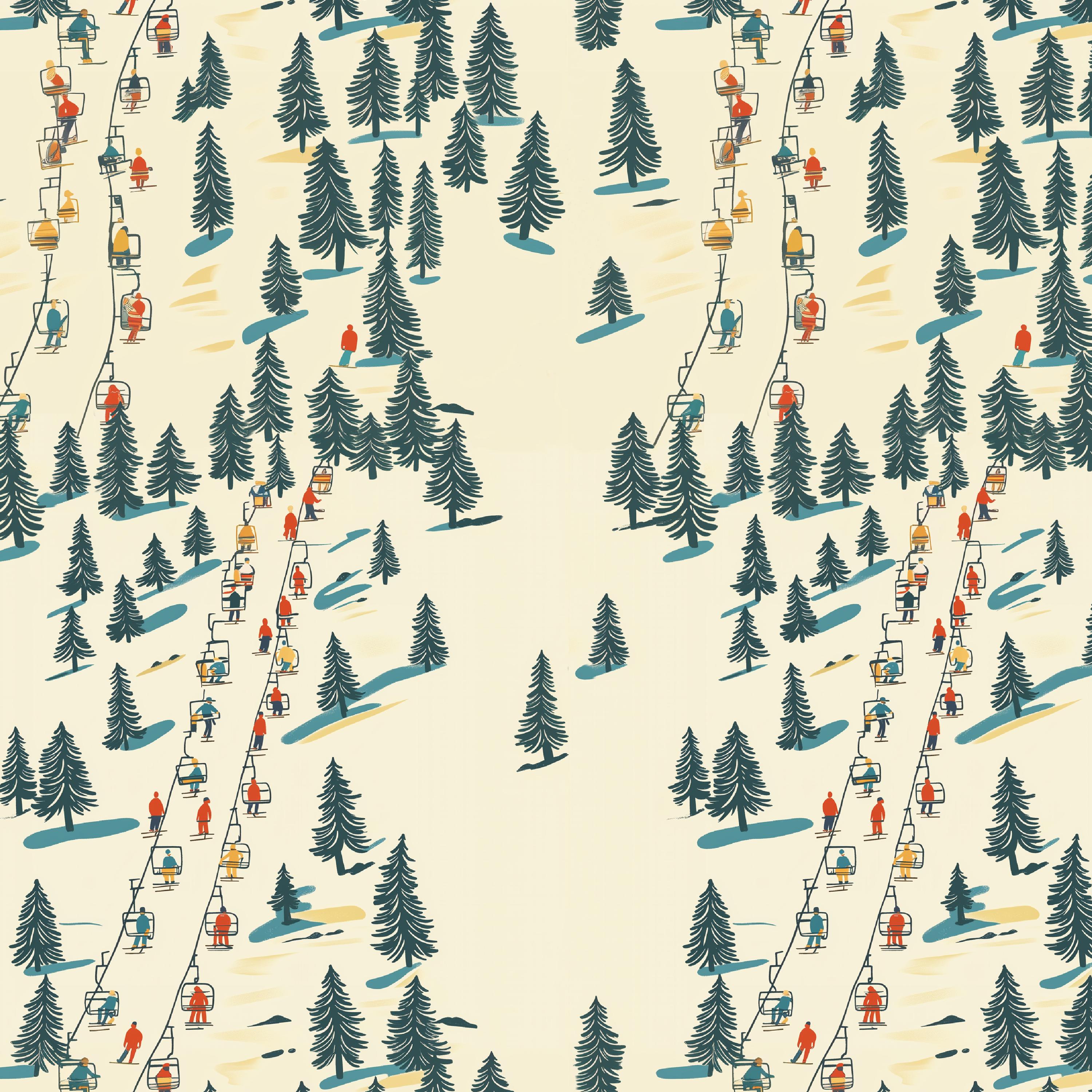 Ski Lift Christmas Wrapping Paper - Festive Winter Skiers on Snowy ...