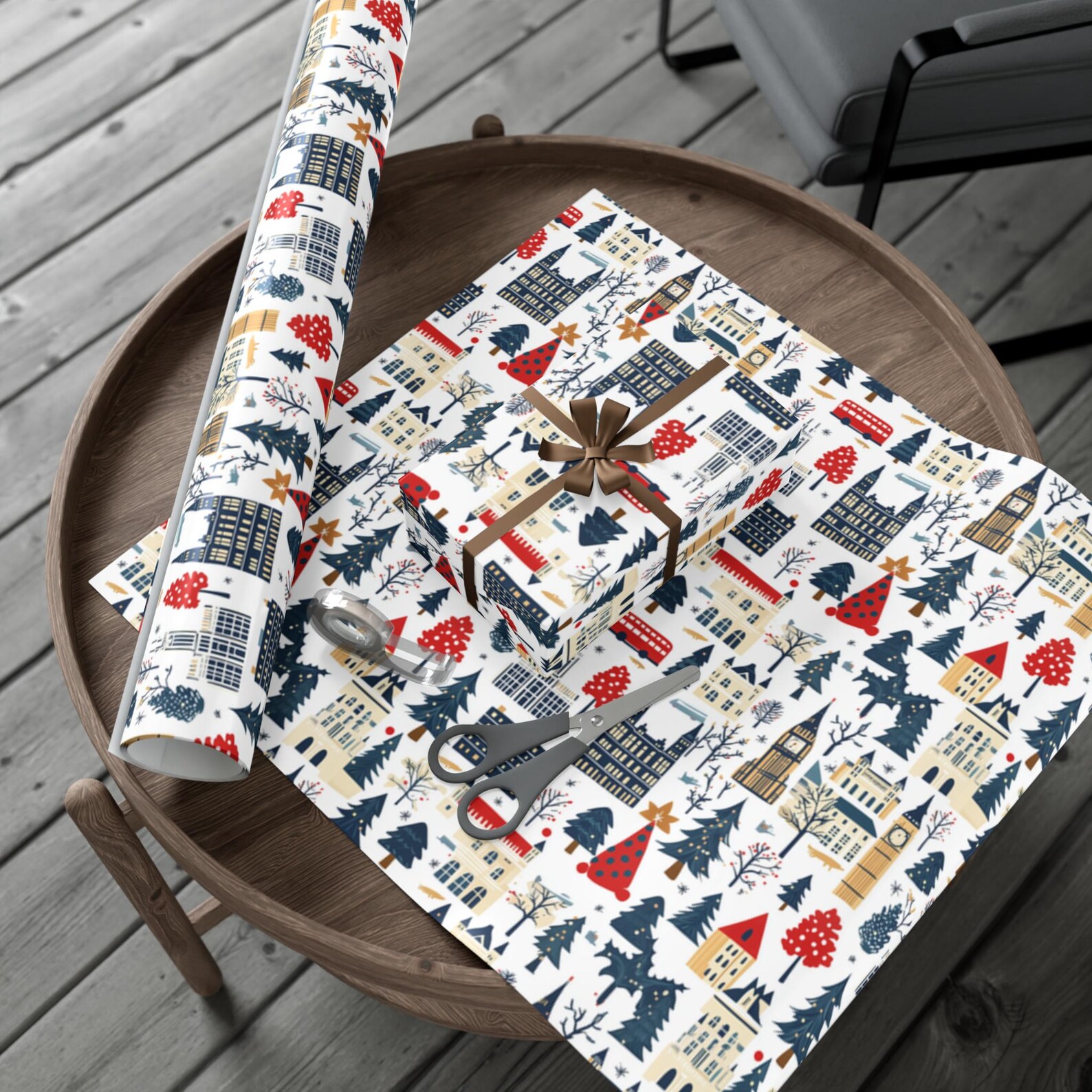 Christmas in London Wrapping Paper - Fun Holiday Scenes of Iconic ...