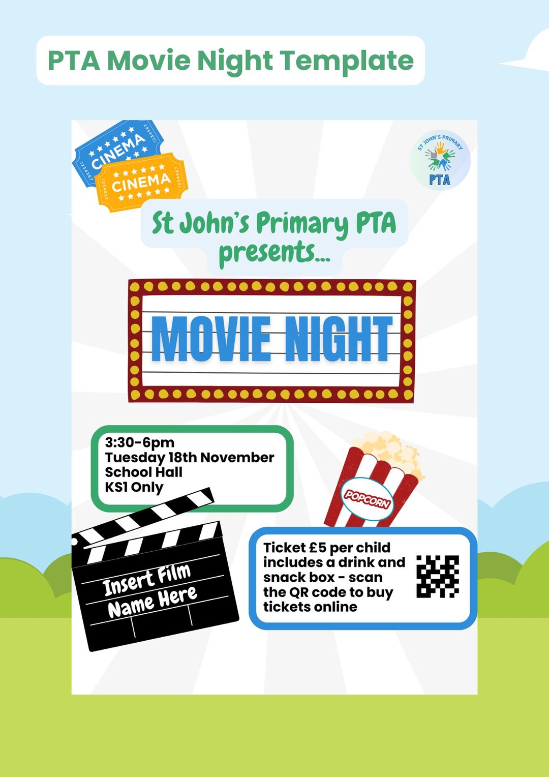 PTA Movie/film Night Template for Printing and Social Media. Easily ...