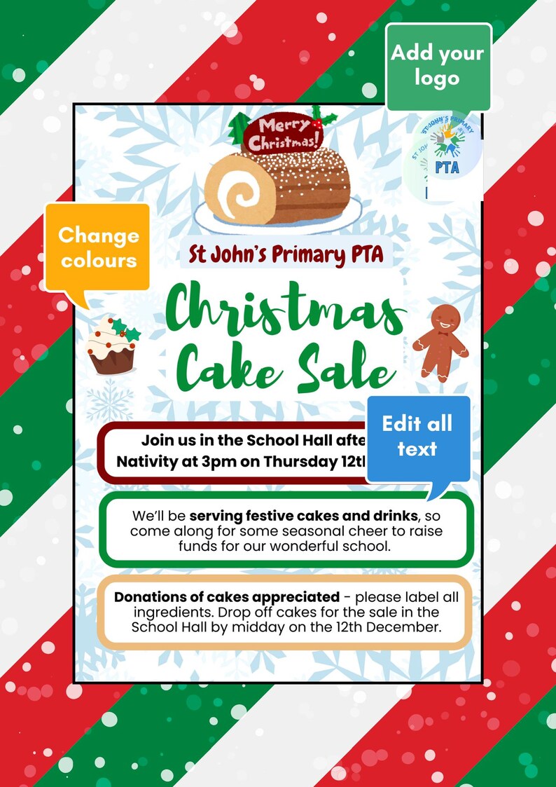 PTA Christmas Cake Sale Event Template for Printing and Social Media ...