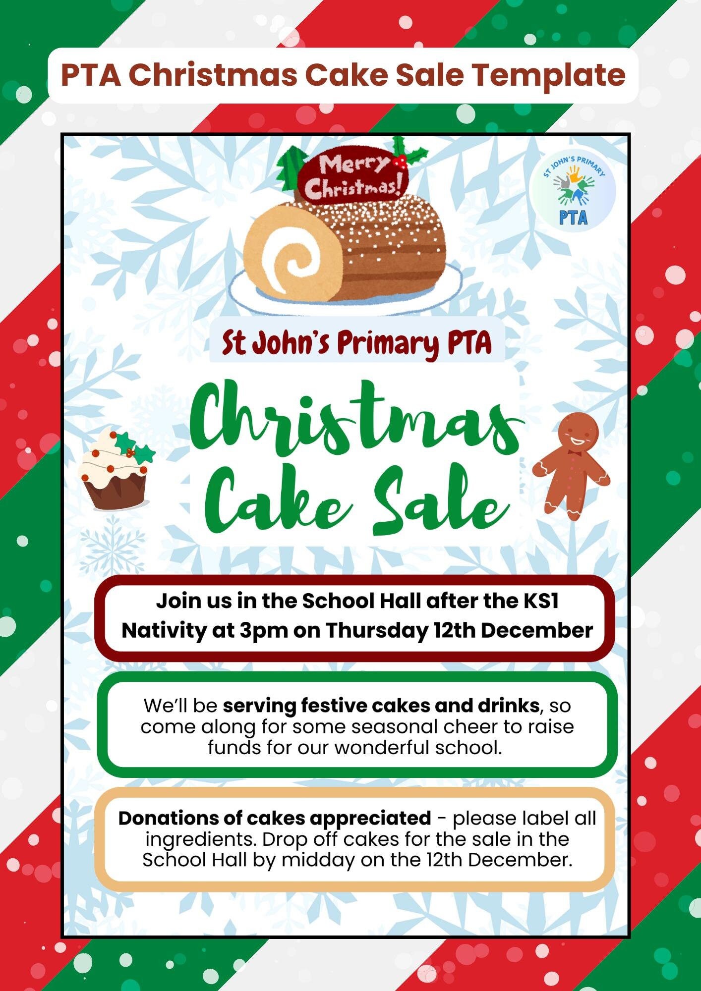 PTA Christmas Cake Sale Event Template for Printing and Social Media ...
