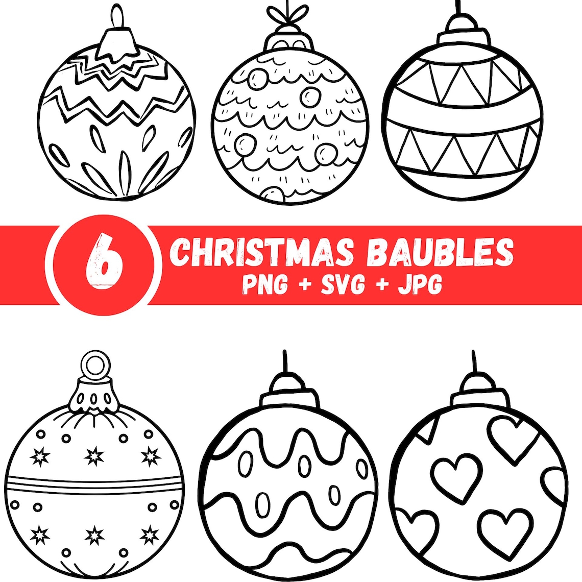 Cute Christmas Baubles Bundle Svg,christmas Baubles Outline, Kid ...