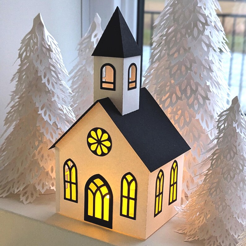 Christmas Village Church SVG Template – 3D Paper Church for Cricut ...