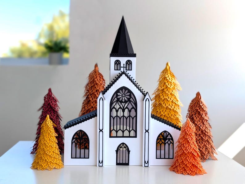 Christmas Village Cathedral SVG: Paper Church Template (digital ...