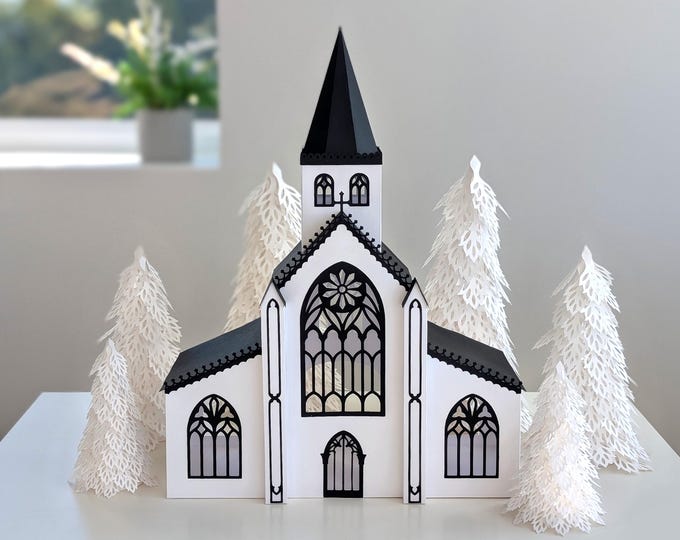 Church SVG Template for Cricut: House Paper Luminary, Christmas Village ...
