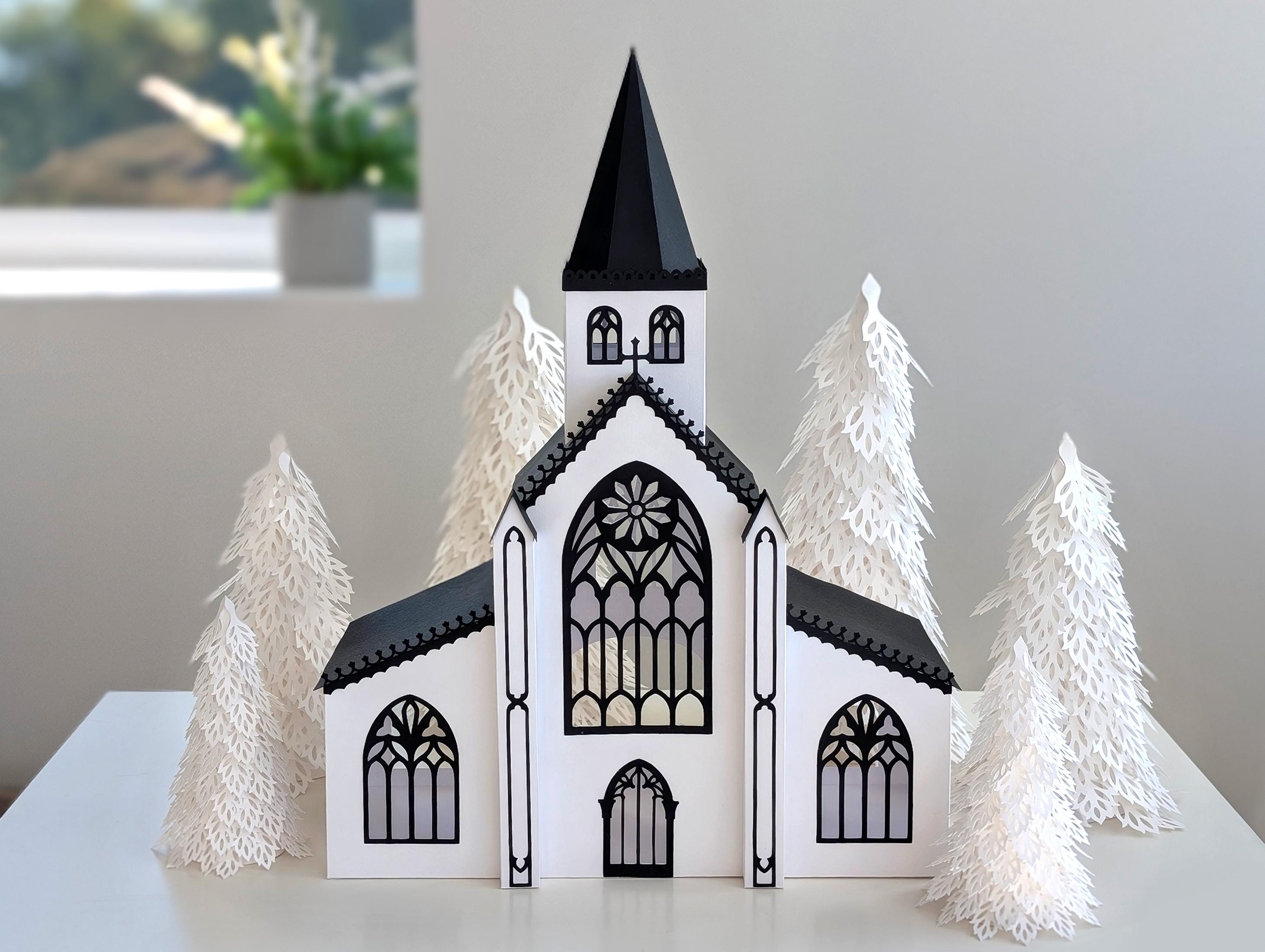 Paper Church SVG: Christmas Village Cathedral, 3D Holiday House Decor ...