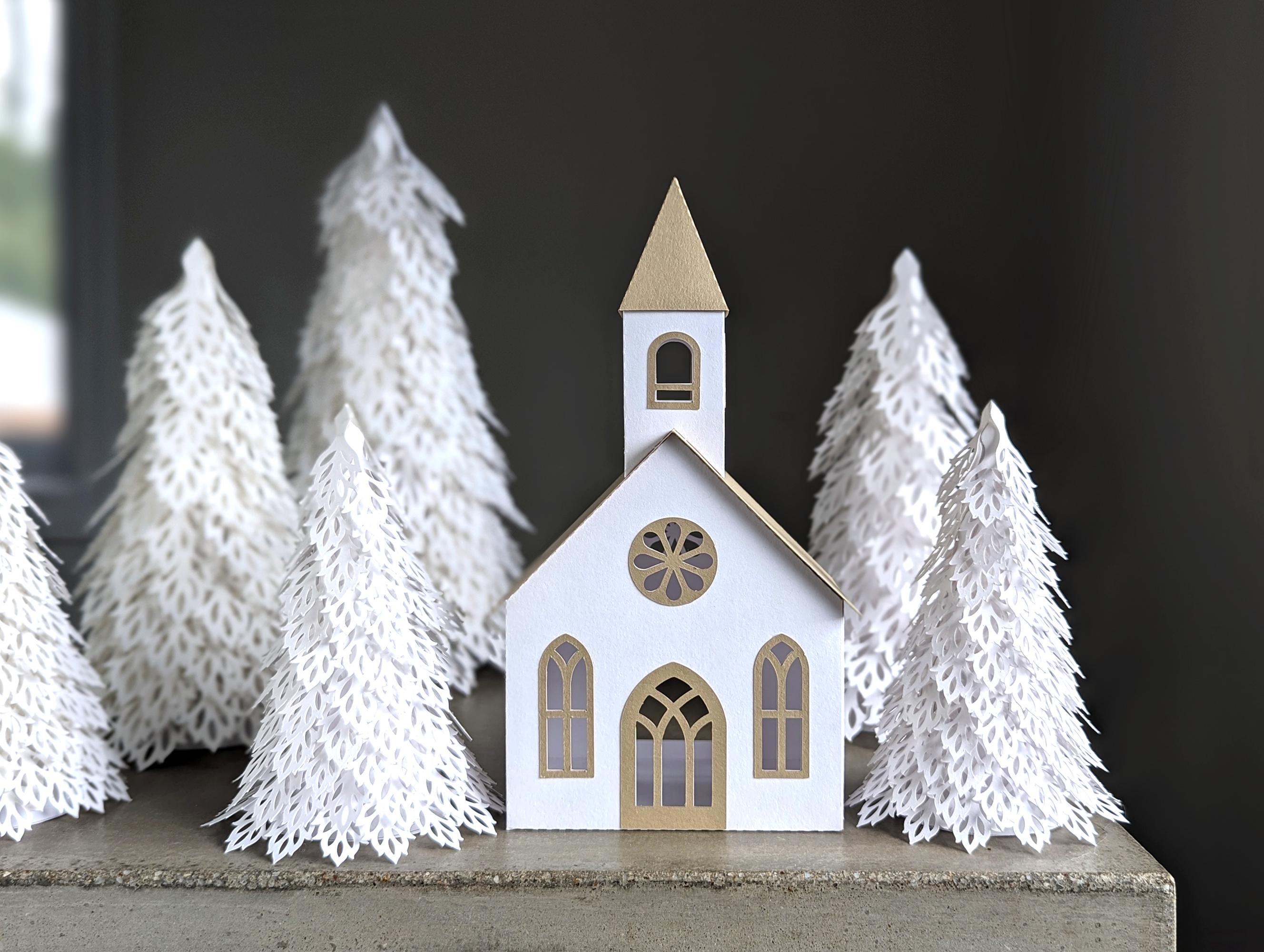 Christmas Village Church SVG | 3D Paper Church for Holiday Mantel ...