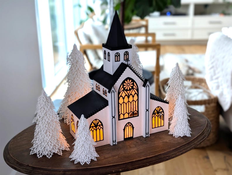 Paper Church SVG: Christmas Village Cathedral, 3D Holiday House Decor ...