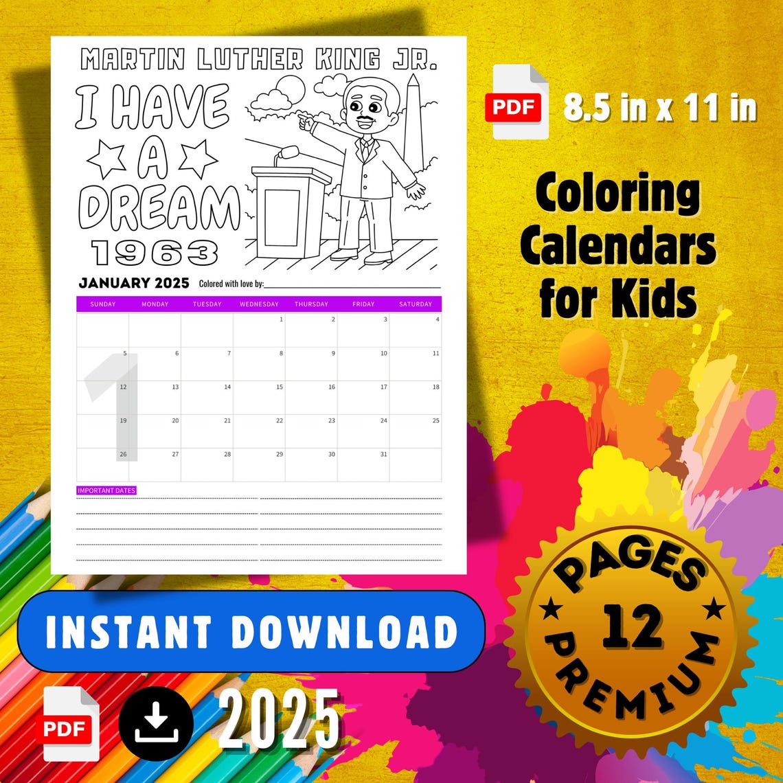 2025 | Printable Coloring Calendar for Kids Monthly Coloring Pages ...
