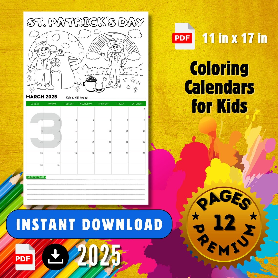 2025 | Printable Coloring Calendar for Kids Monthly Coloring Pages ...
