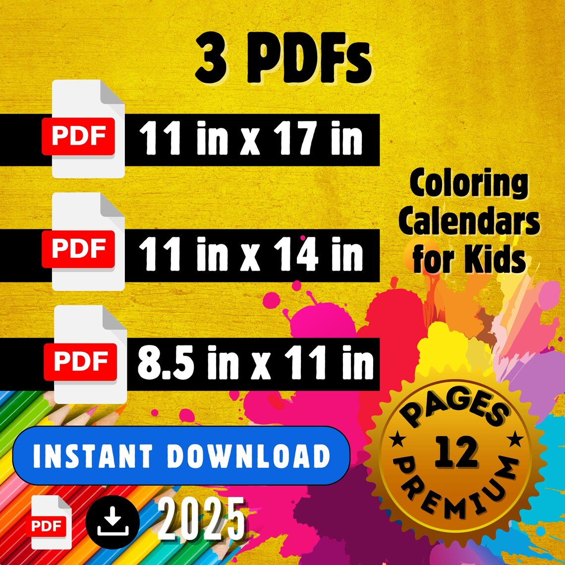 2025 | Printable Coloring Calendar for Kids Monthly Coloring Pages ...