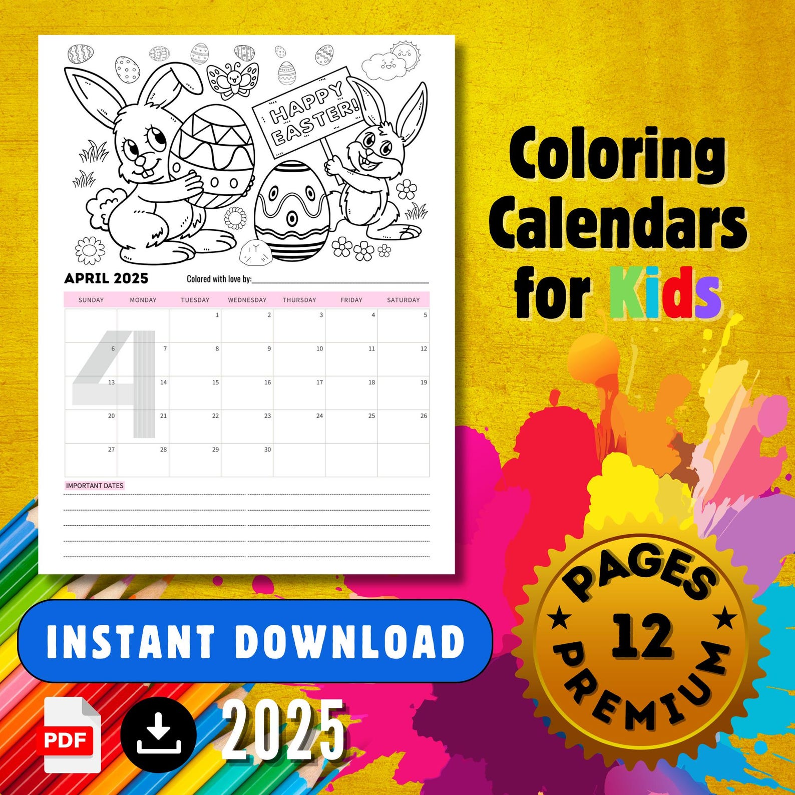 2025 | Printable Coloring Calendar for Kids Monthly Coloring Pages ...
