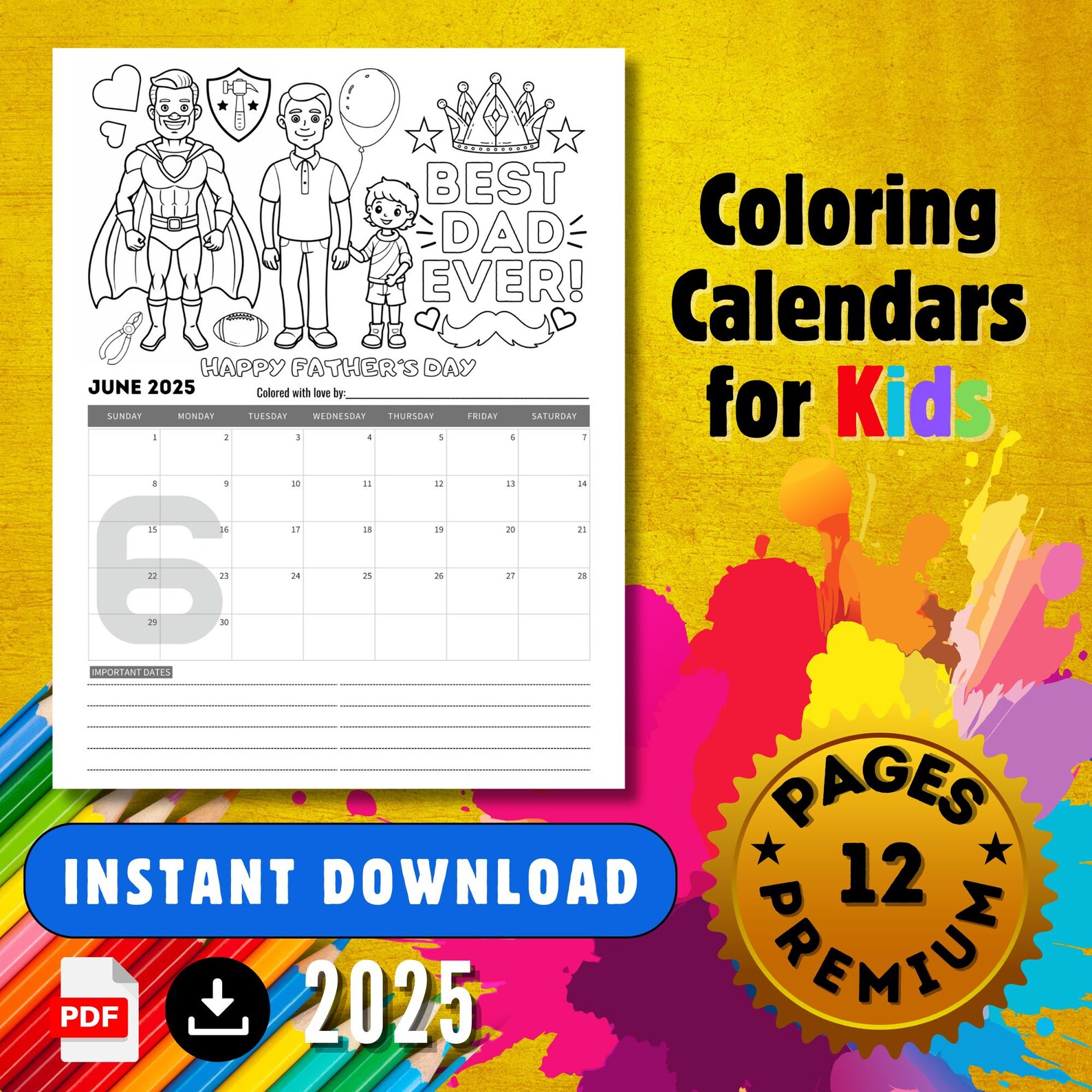 2025 | Printable Coloring Calendar for Kids Monthly Coloring Pages ...