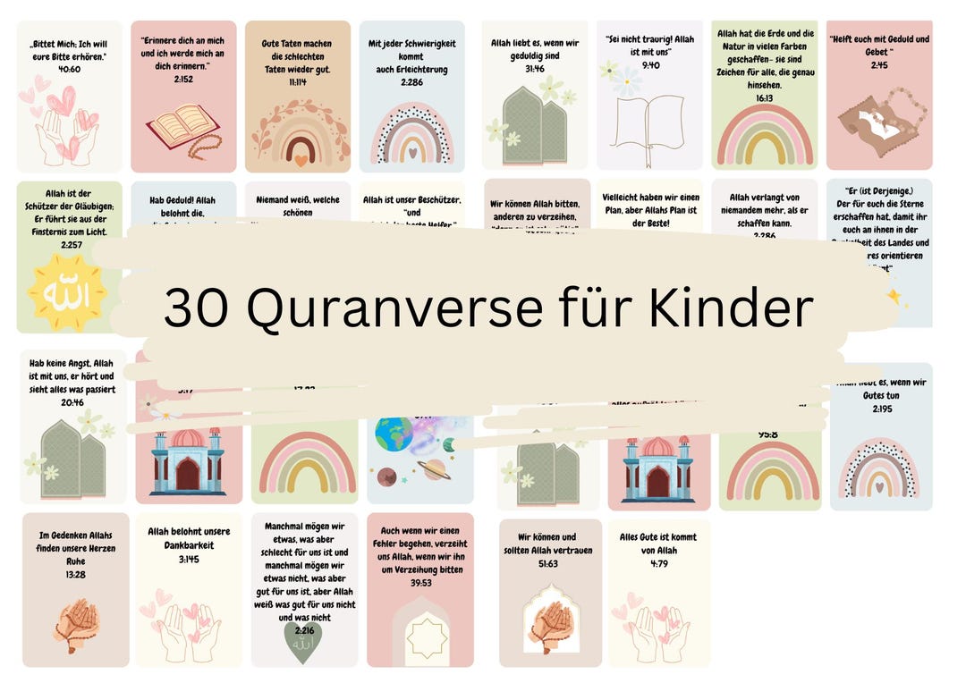 Quran Verse Cards for Children and Adults, for Use During Ramadan or in ...