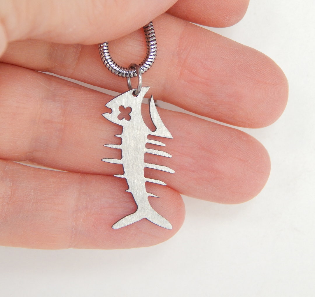 Stainless Steel Fishbone Necklace: Mini Charm, Snake Chain - Etsy