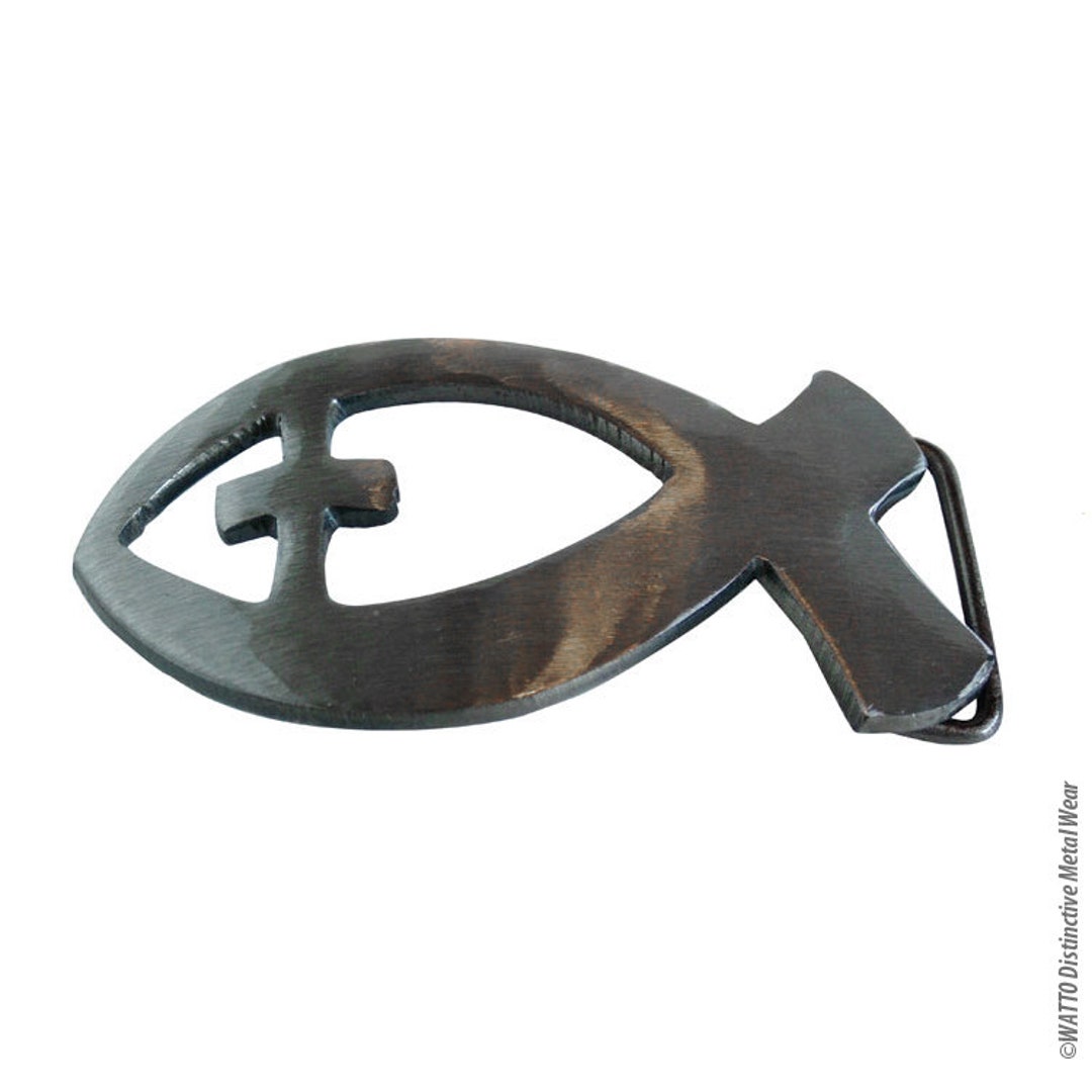 Jesus Fish Belt Buckle by WATTO Distinctive Metal Wear/ Religious/ Belt ...
