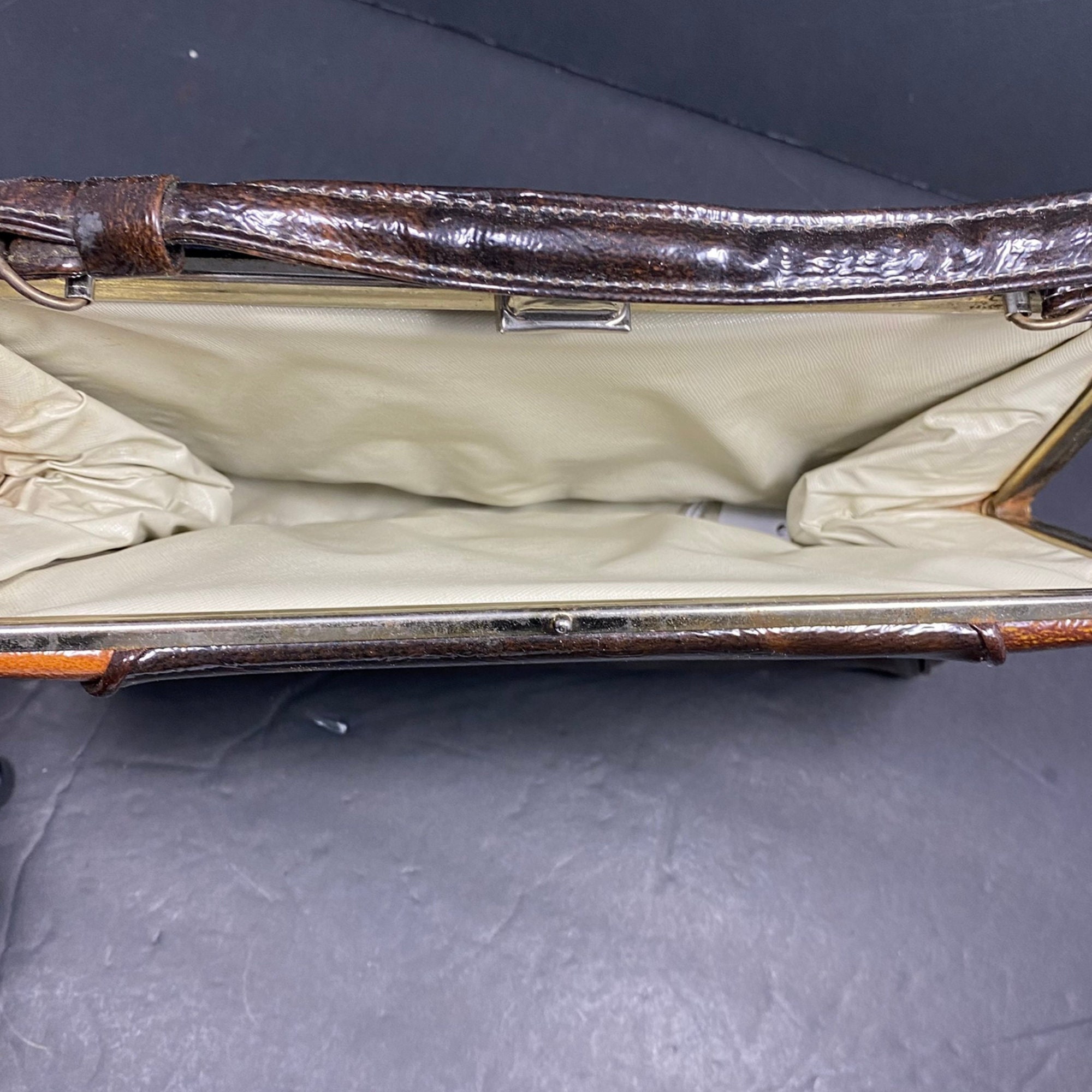 Vintage Beautiful Two Tone Brown Pocketbook, Purse, Handbag Gold Tone ...