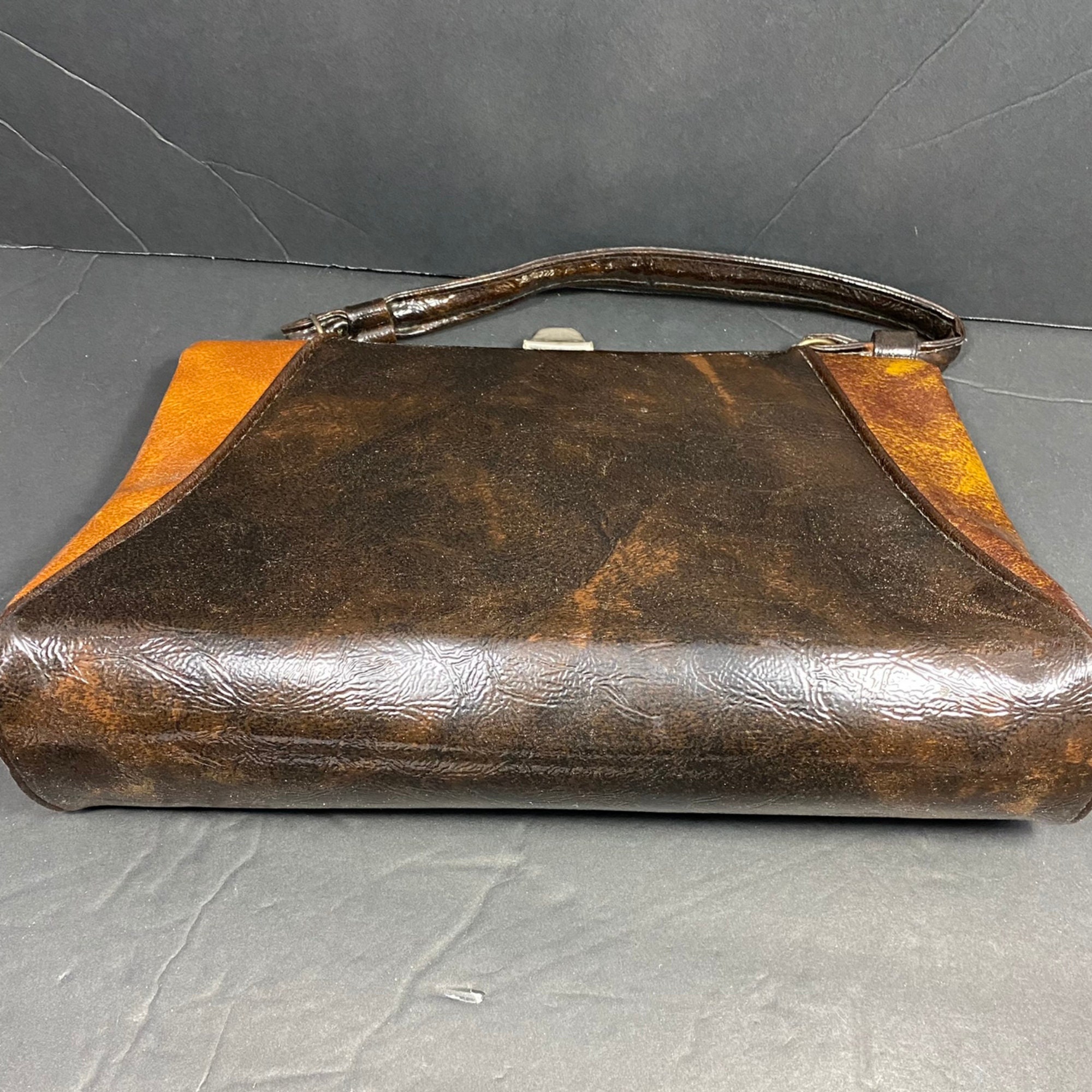 Vintage Beautiful Two Tone Brown Pocketbook, Purse, Handbag Gold Tone ...