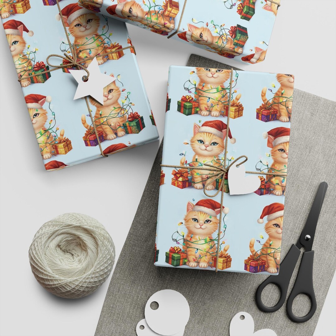 Christmas Cat Wrapping Paper Sheets, 1pc - Festive Holiday Gift Wrap ...