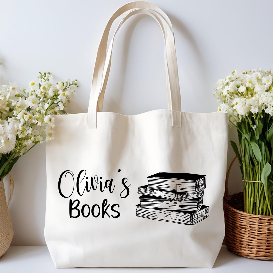 Personalized Book Tote Bag – Custom Name Canvas Library Bag for Book ...