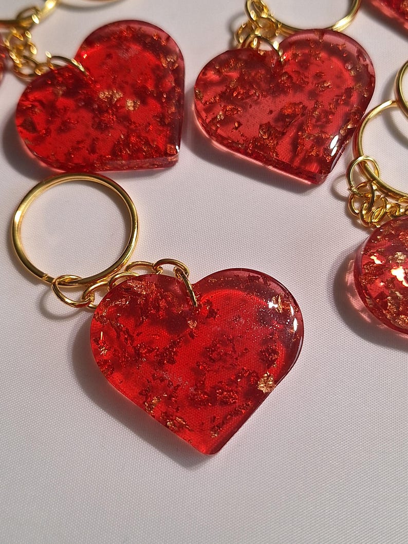 Mini Red Gold Heart Resin Keychain - Etsy