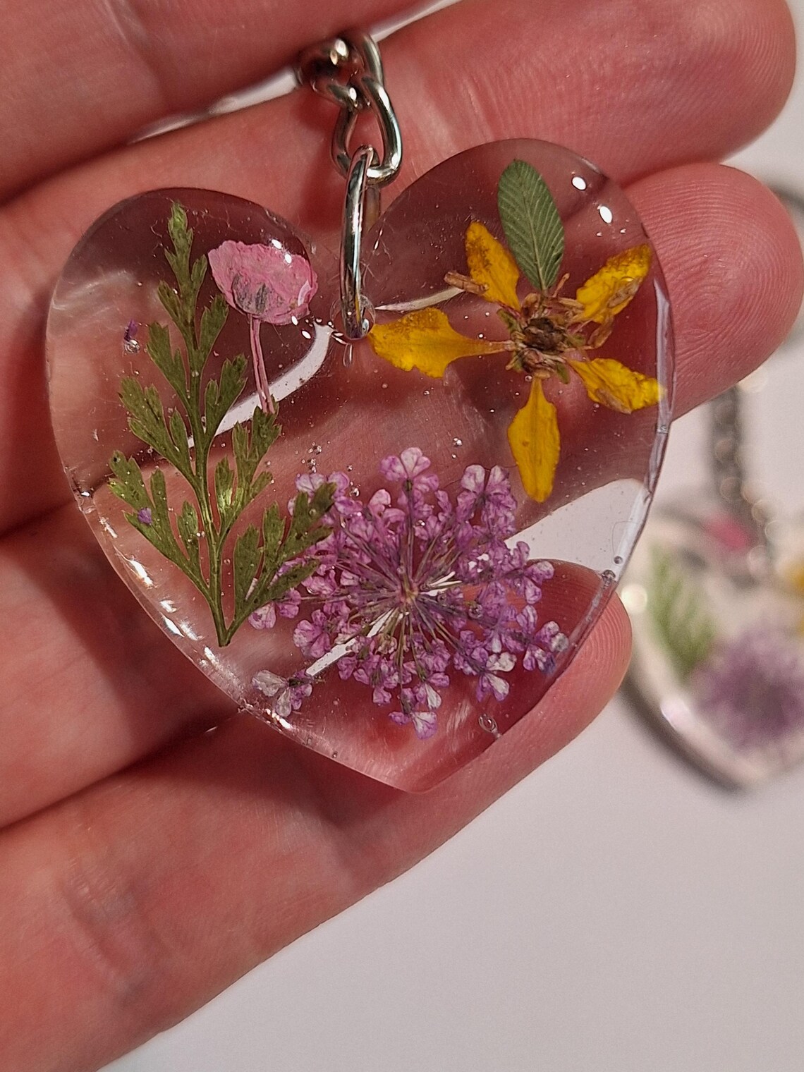 Clear Multicolor Pressed Flower Heart Resin Keychain - Etsy