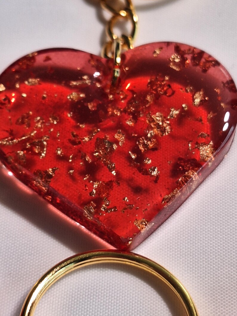 Mini Red Gold Heart Resin Keychain - Etsy