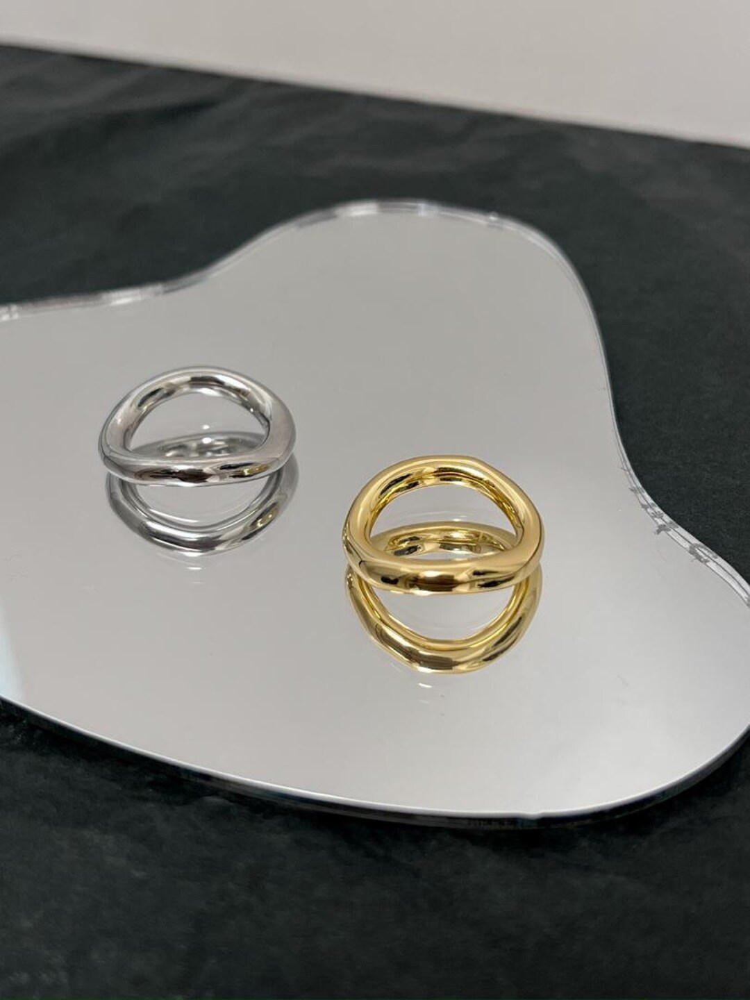 18K Gold Wavy Dome Ring, Irregular Wavy Ring, Curved Stacking Ring, Chunky Wavy Band Ring, Dome ...