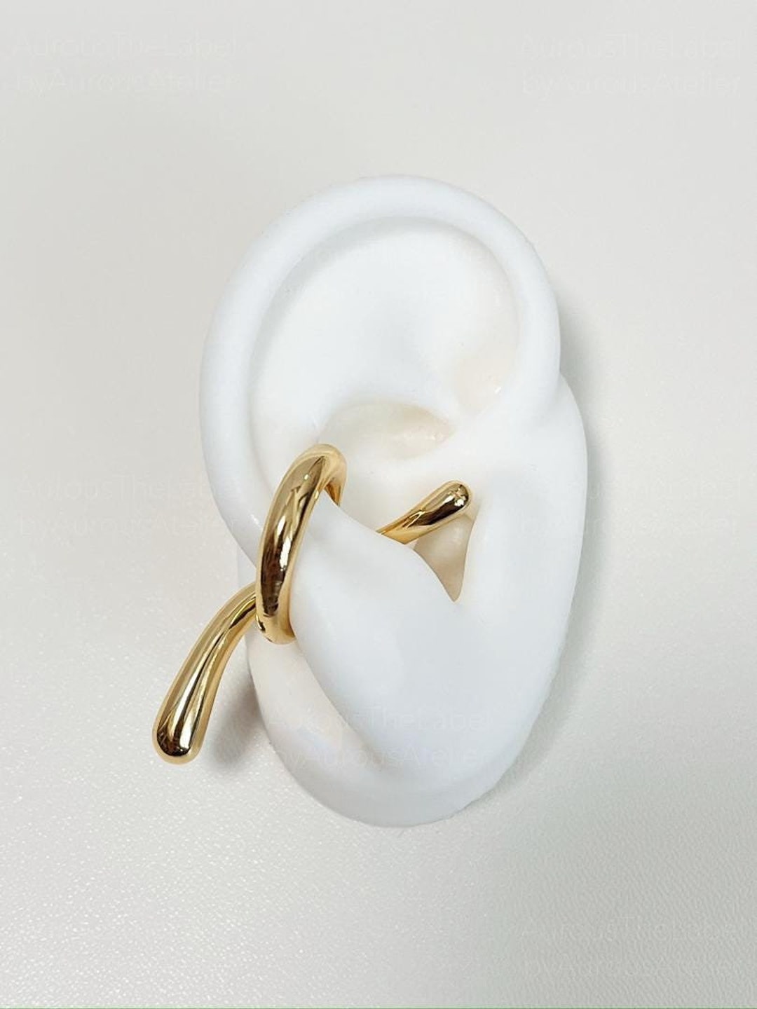 18K Gold Abstract Ear Cuff, Asymmetrical Irregular Conch Ear Cuff ...