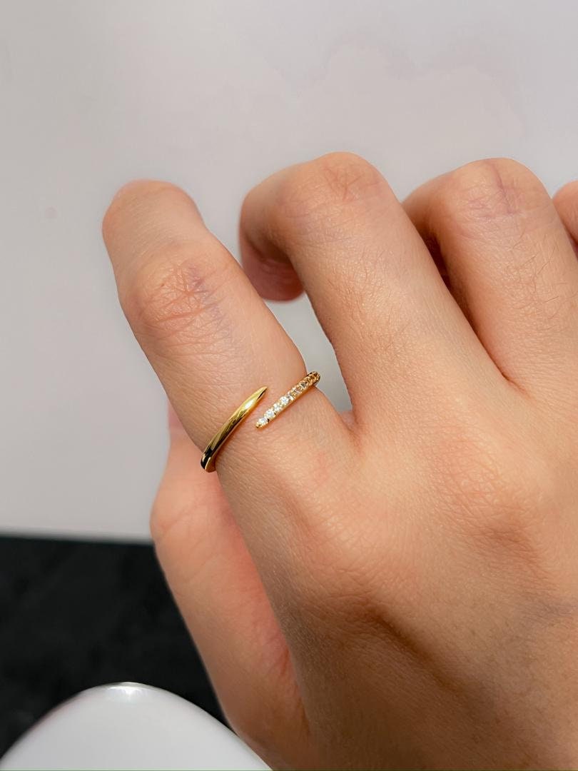 Diamond Open Wrap Ring, Thin Open Band Ring, Bypass Ring, Delicate Wrap ...