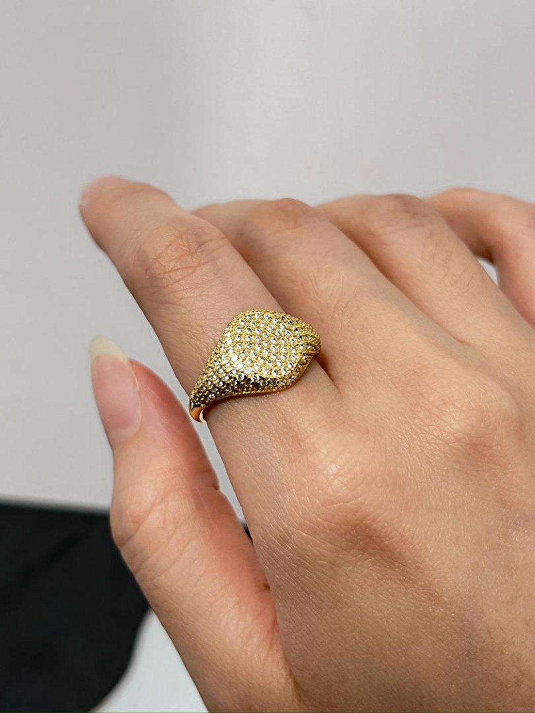 Diamond Signet Ring, Pave Signet Ring, 18K Gold Vermeil S925 Stacking ...