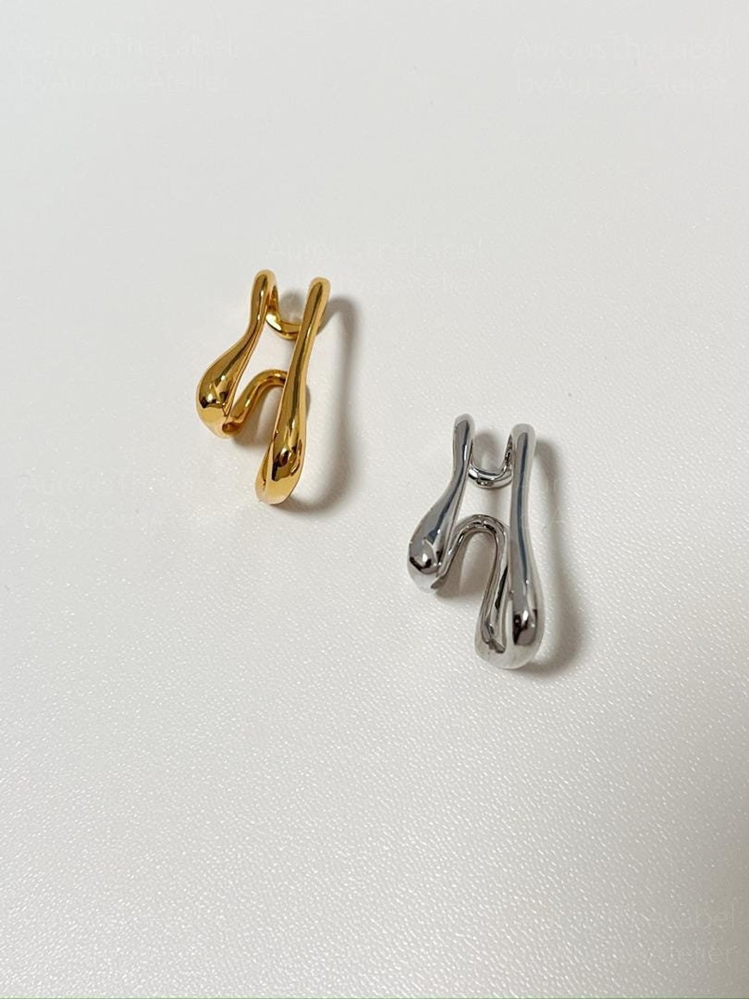 18K Gold Abstract Ear Cuff, Asymmetrical Irregular Ear Lobe Cuff ...