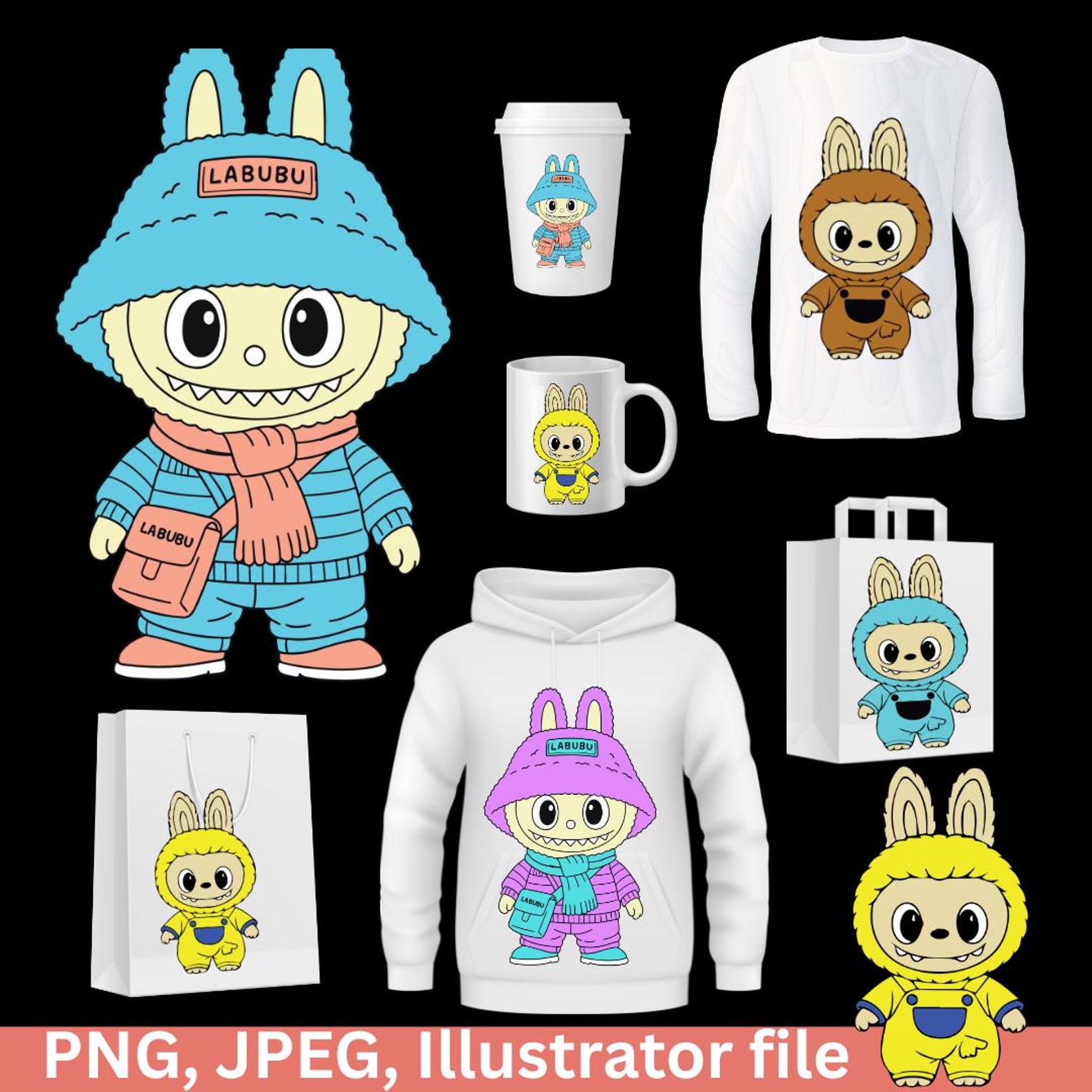 5 Labubu Designs | Labubu PNG Bundle | Cute Monster Characters ...