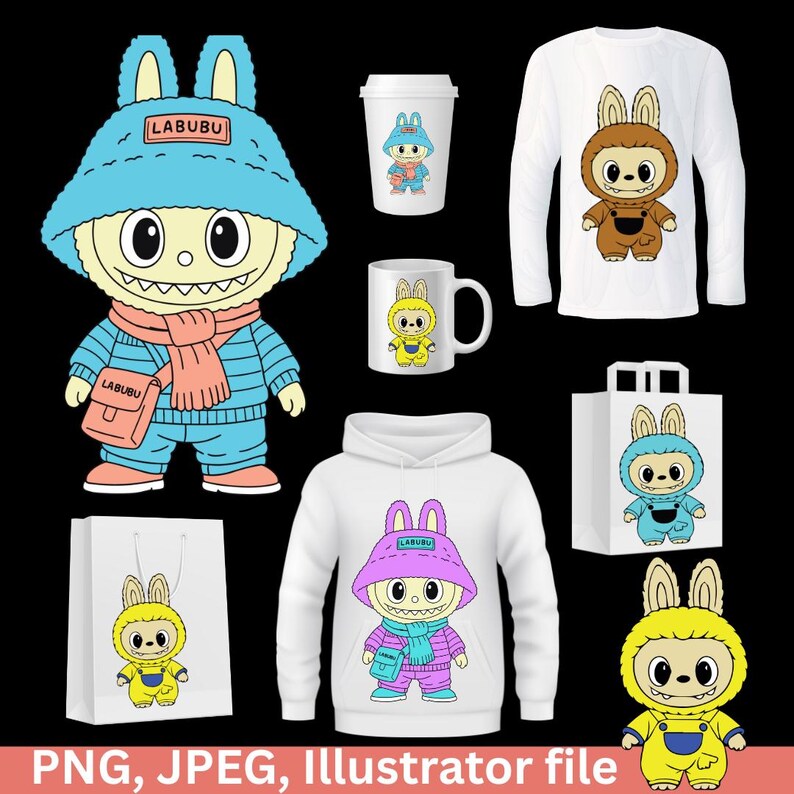 5 Labubu Designs | Labubu PNG Bundle | Cute Monster Characters ...
