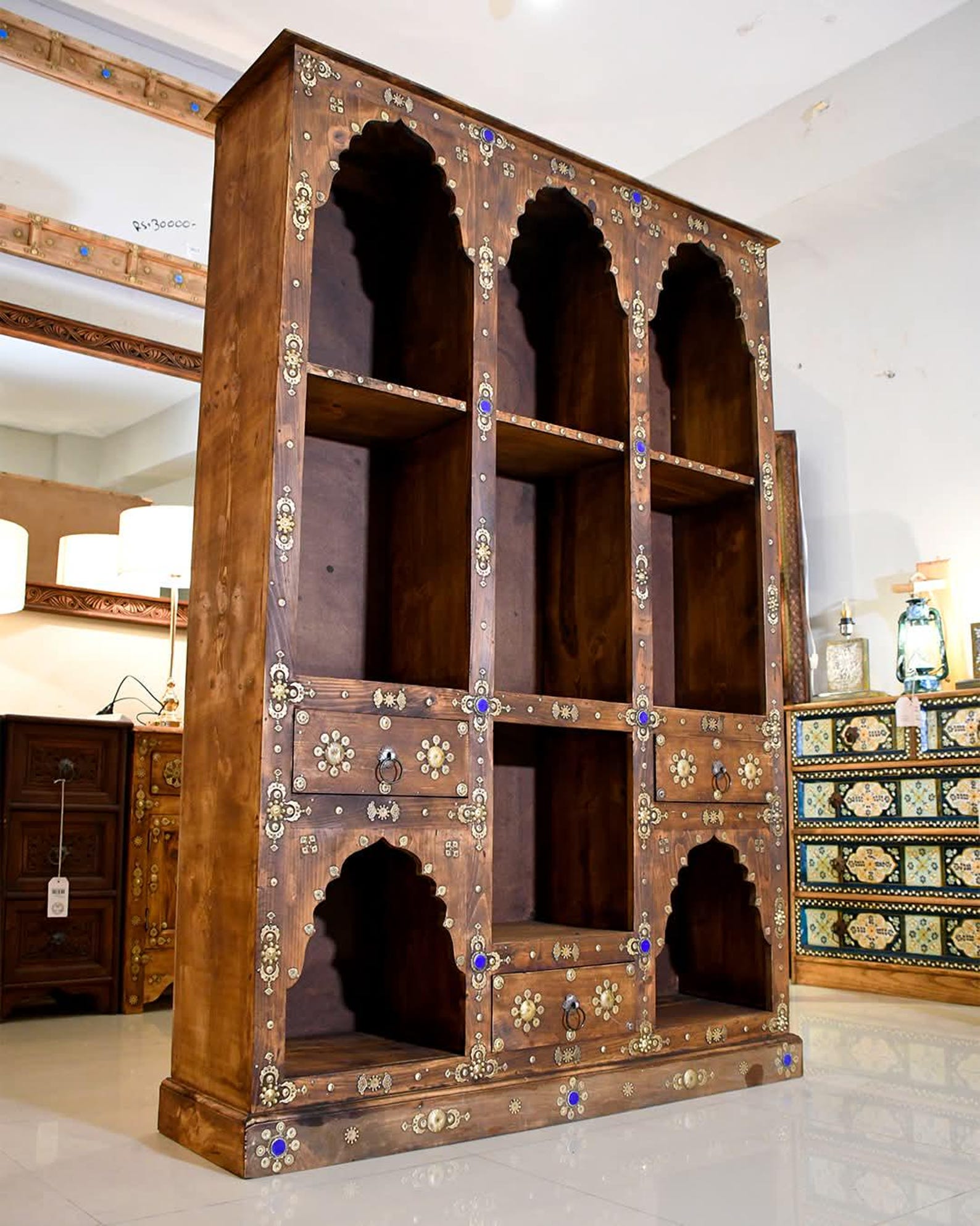 Turkan Bookshelf – Handmade Antique Wooden Bookcase With Brass ...