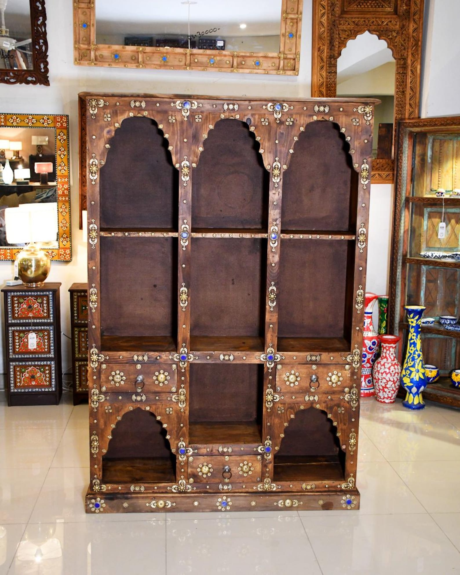 Turkan Bookshelf – Handmade Antique Wooden Bookcase With Brass ...