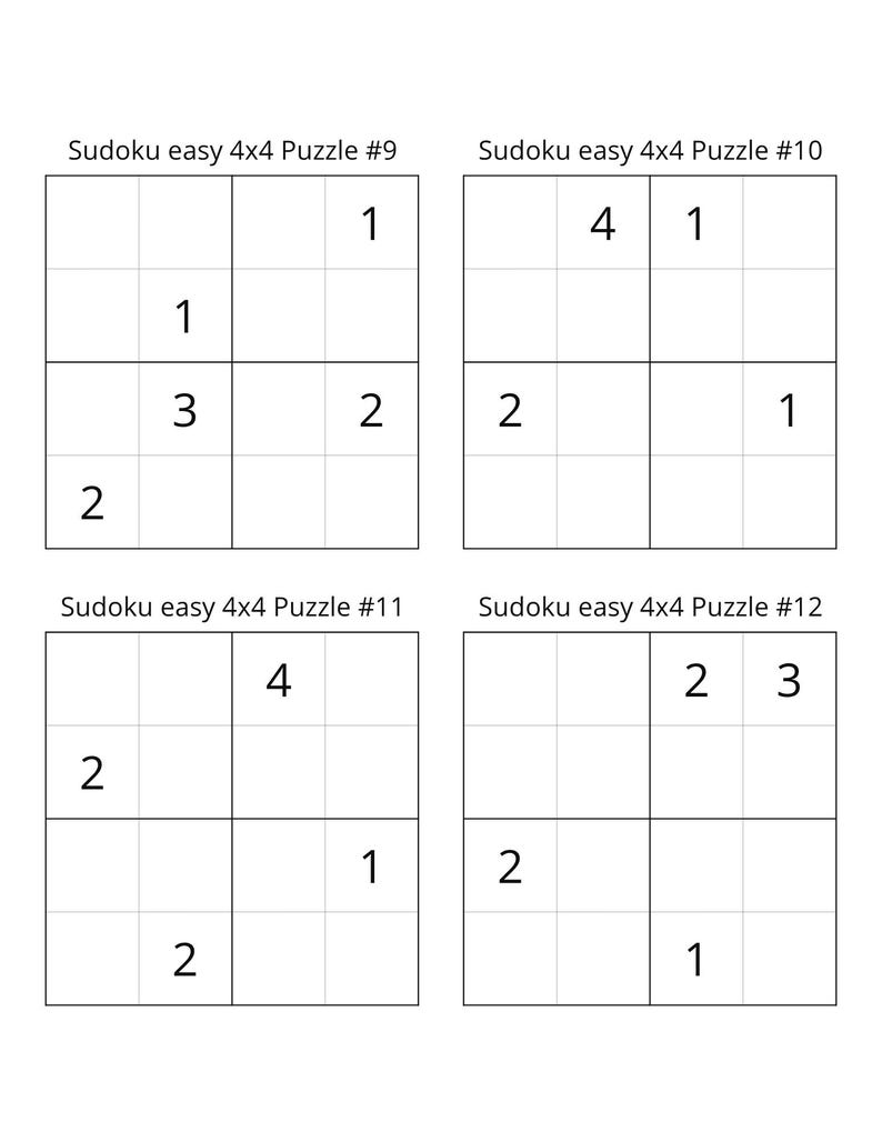 1,000+ Easy Sudoku Printable Sheets, 4x4, 6x6, 9x9, & 12x12 Puzzles ...
