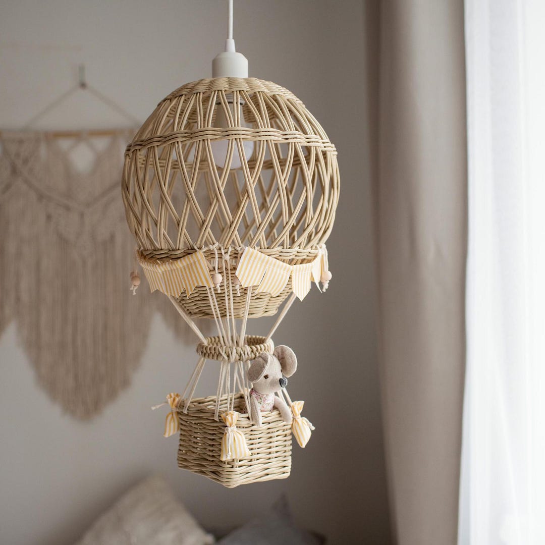 Handwoven Hot Air Balloon Lamp – Whimsical Nursery Decor, Wicker Decor ...