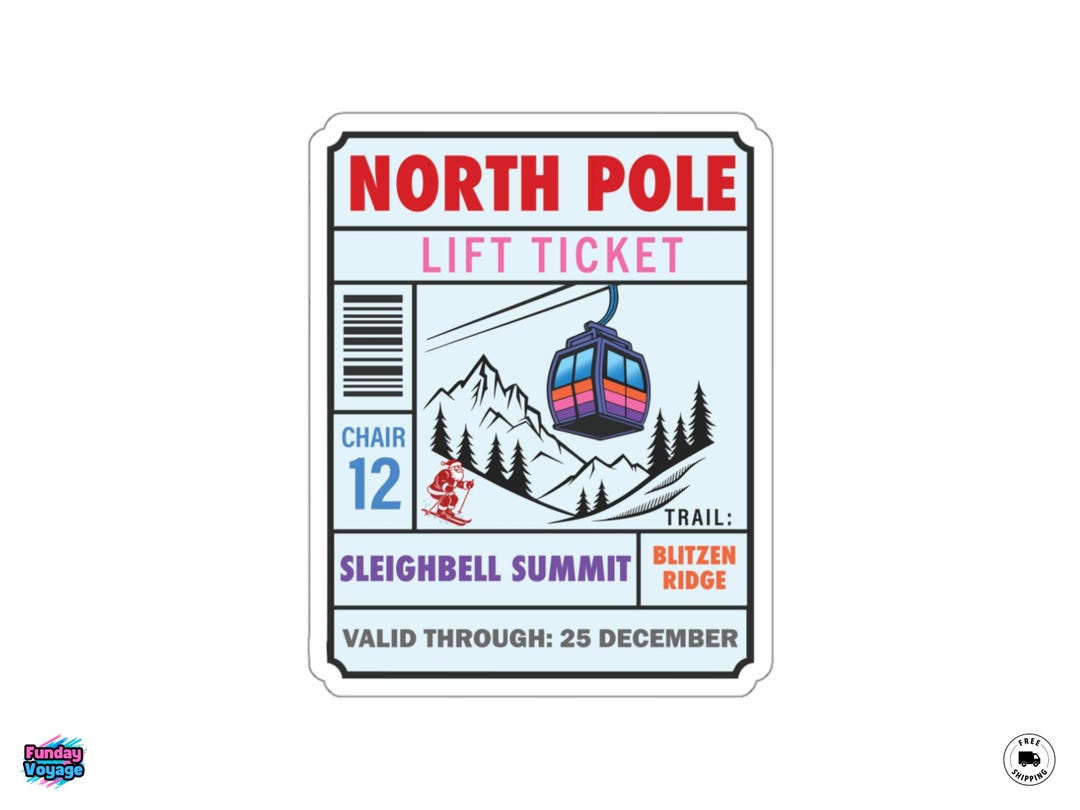 North Pole Lift Ticket Sticker | Vintage Ski Pass Holiday Decal - Etsy